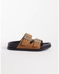 London Rebel Morgan Double Buckle Flat Sandals in Black | Lyst