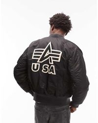 Alpha Industries Logo-Detail Ribbed Bomber Jacket in Grey for Men | Lyst UK