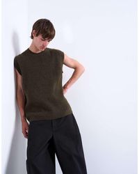 TOPMAN Oversized Fit Knitted Crew Neck Tank in Brown for Men | Lyst UK