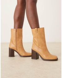 ASOS Radiant Flared Block Heel Boots in White | Lyst UK