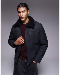 River Island Shacket Twill Two-Way Zip in Green for Men | Lyst UK