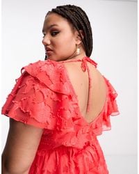 ASOS V Front V Back Ruffle Mini Dress With Flutter Sleeve And Tie Belt ...