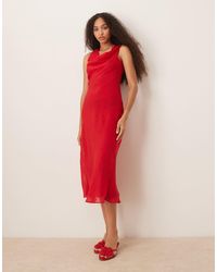 Mango Cowl Neck Satin Midi Dress in Brown | Lyst
