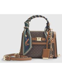 River Island Satchel Bag Monogram Print Lock Front in White | Lyst UK