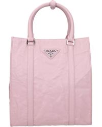 Prada Leather Handbag in Natural | Lyst UK