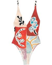 ALÉMAIS Soleil D'Amour V Neck One Piece Clothing in Red | Lyst UK