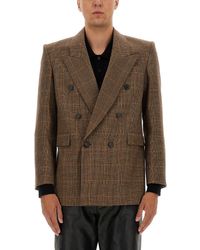 Saint Laurent Prince Of Wales Wool Jacket Jackets in Brown for Men ...