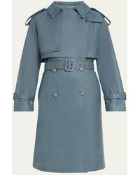 Kobi Halperin Tash Denim-Print Leather Trench Coat in Blue | Lyst