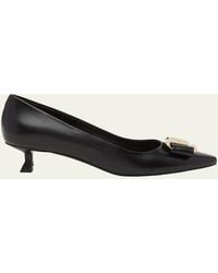 Ferragamo Kitten-Heel Leather Pump in Black | Lyst