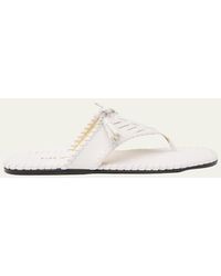 Prada Sienna Threaded Leather Thong Sandals in Black | Lyst