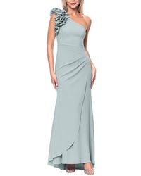 Aqua One Shoulder Ruffle Crepe Gown in Pink | Lyst