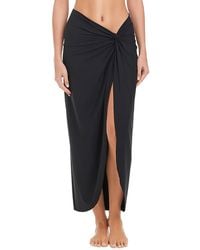 Beyond Control Solid Essentials Long Twist Swim Skirt in Black | Lyst