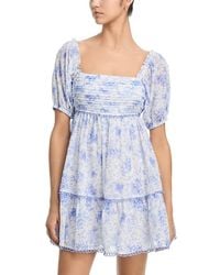 Aqua Mosaic Tile Puff Sleeve Dress in Blue | Lyst