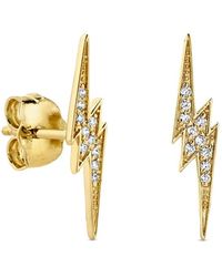Sydney Evan 14K Diamond Lightning Bolt Stud Earrings in Metallic | Lyst