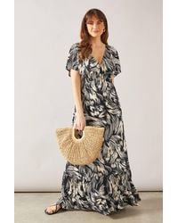 Wallis Abstract Balloon Sleeve Midaxi Dress in Pink | Lyst