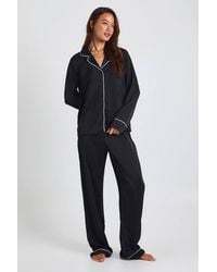 Boohoo Diamante 'Love' Pocket Detail Satin Long Sleeve Shirt & Pants ...