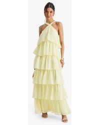 Boohoo Chiffon Tiered Halterneck Maxi Dress | Lyst