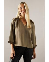 Wallis Woven Flute Sleeve Wrap Blouse in Orange | Lyst