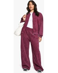 Boohoo Zip Through Bomber Straight Leg Tracksuit in Natural | Lyst