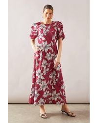 Wallis Abstract Balloon Sleeve Midaxi Dress in Pink | Lyst