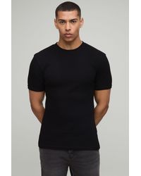 BoohooMAN Muscle Fit Ribbed T-Shirt in Black for Men | Lyst