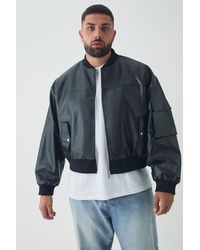 BoohooMAN Plus Pu Boxy Oversized Cargo Bomber Jacket in Green for Men ...
