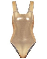 Versace Greca Border Metallic One-Piece Swimsuit in White | Lyst