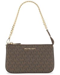 MICHAEL Michael Kors Jet Set Logo Plaque Shoulder Bag in Natural | Lyst