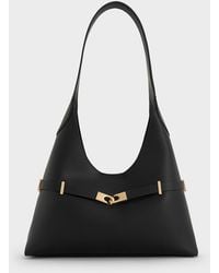 Charles & Keith Arlet Recycled Suede Metallic-Accent Belted Hobo Bag in ...