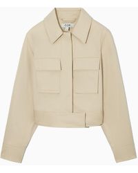 COS Cropped Twill Jacket in Black | Lyst