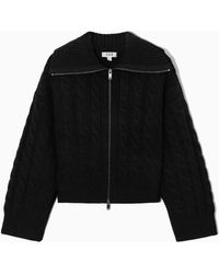 COS Cable-knit Wool Zip-up Jacket in Natural | Lyst