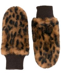 Bellerose Madina Leopard-Print Mittens in Brown | Lyst UK