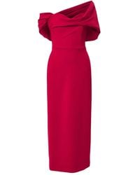 Carolina Herrera Draped Woven Midi Dress in Blue | Lyst UK