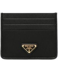 Prada Logo Card Wallet in Natural | Lyst UK