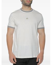 ARMANI EXCHANGE Logo-Print Striped-Trim T-Shirt in Grey for Men | Lyst UK