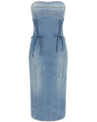 Elisabetta Franchi Bustier Denim Jumpsuit in Blue | Lyst