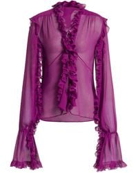 Alberta Ferretti Ruffled Buttoned Blouses in White | Lyst UK