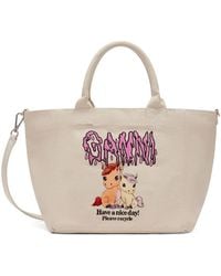 Ganni Large Pony-Print Tote Bag in Black | Lyst UK