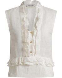 Alberta Ferretti Ruffled Buttoned Blouses in White | Lyst UK
