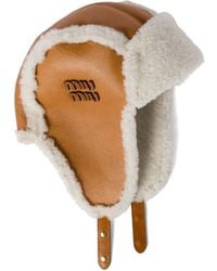 Miu Miu Shearling Hat in White | Lyst UK