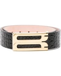 Victoria Beckham Crocodile-Effect Logo-Plaque Belt in White | Lyst UK
