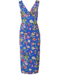 Carolina Herrera Poppy Print Sleeveless Midi Dress in Blue | Lyst UK