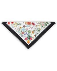Gucci Flora-Print Silk Scarf in White | Lyst UK