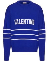 Valentino Logo Intarsia Jumper in Blue for Men | Lyst UK