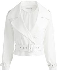 Alice + Olivia Keith Cropped Denim Trench Jacket in Blue | Lyst UK