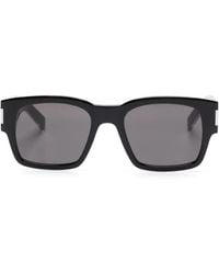 Saint Laurent Square-Frame Logo.Plaque Sunglasses in Black | Lyst UK