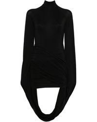 Axel 113 Luna Ruched Draped-Sleeve Mini Dress in White | Lyst UK