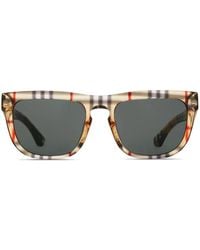 Burberry Check-Pattern Round-Frame Sunglasses in Natural | Lyst UK