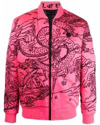 Philipp Plein Tattoo-Motif Embroidered Bomber Jacket in Blue for Men | Lyst