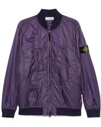 Stone Island Logo-Patch Bomber Jacket in Grey for Men | Lyst UK